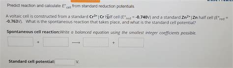 Predict Reaction And Calculate Ecell ∘ From Standard