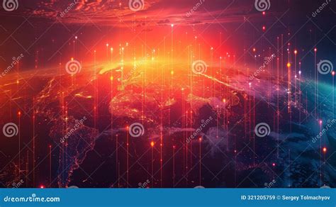 A Digital World Map With Glowing Cities And Lines Stock Image Image