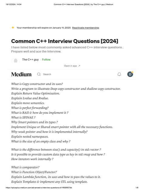 Common C Interview Questions 2024 By The C Guy Medium Pdf