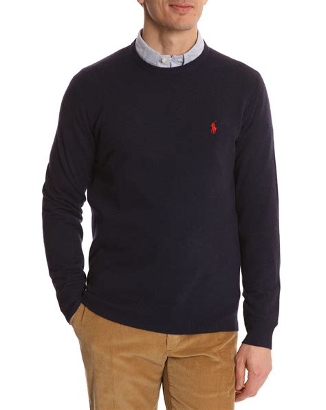 Polo Ralph Lauren Navy Wool Round Neck Sweater In Blue For Men Lyst
