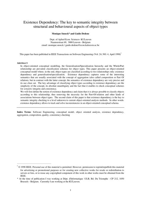 pdf existence dependency the key to semantic integrity between structural and behavioral