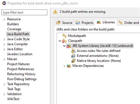Jre System Library Javase 13 Unbound Java E Jdbc Trabalhando Com