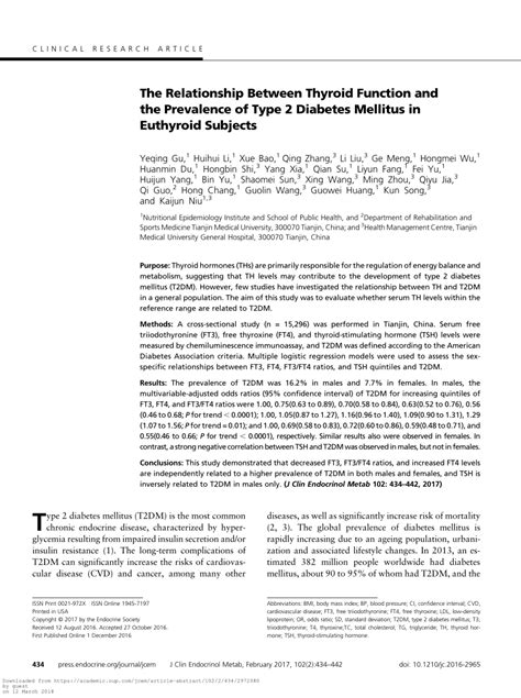 Pdf The Relationship Between Thyroid Function And The Prevalence Of Type 2 Diabetes Mellitus