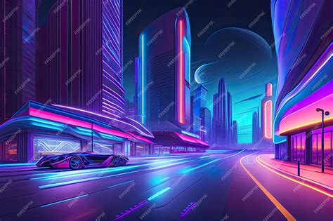 Premium Ai Image Neon Future Purple City Generative Ai Futuristic