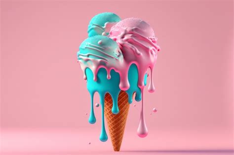 녹는 핑크 스틱 아이스크림 프리미엄 사진