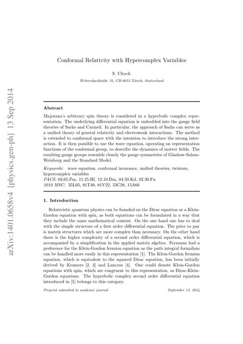 Pdf Conformal Relativity With Hypercomplex Variables