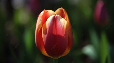 단일 주황색과 노란색 튤립이 녹색 잎으로 보입니다 튤립의 사진 배경 일러스트 및 사진 무료 다운로드 Pngtree