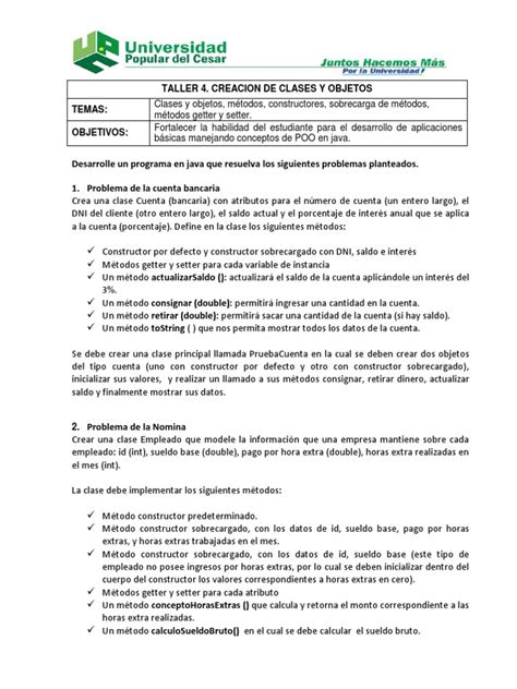 taller 4 ejercicios clases y objetos descargar gratis pdf java