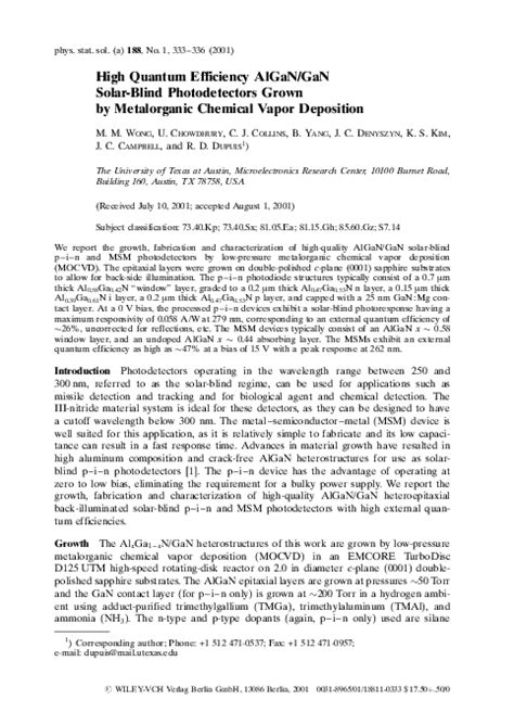 Pdf High Quantum Efficiency Algangan Solar Blind Photodetectors Grown By Metalorganic