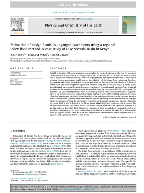 Pdf Estimation Of Design Floods In Ungauged Catchments Using A Regional Index Flood Method A