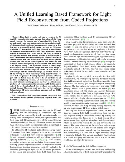 Pdf A Unified Learning Based Framework For Light Field Reconstruction