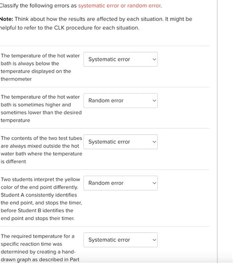 solved classify the following errors as systematic error or