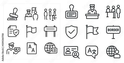 Set Of Icons That Include A Passport A Passport Stamp A Passport