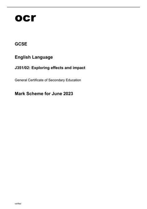 Ocr GCSE English Language J351 02 MARK SCHEME June2023 GCSE English Language MS AND QP