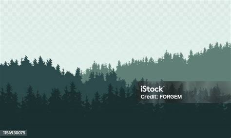 투명 한 녹색 하늘 아래 언덕과 침 엽 림 숲과 산 풍경의 현실적인 그림 휴일 또는 여행 광고로 적합벡터 숲에 대한 스톡 벡터 아트 및 기타 이미지 Istock