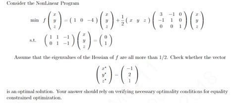 Solved Consider The Nonlinear Program 3 1 0 1 1 0 Min у