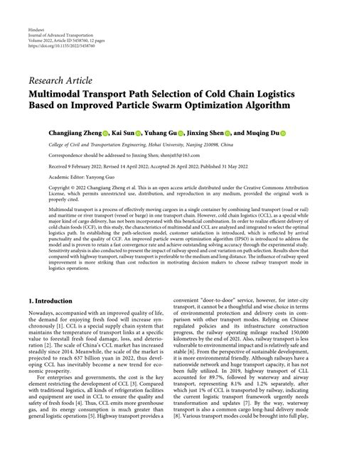 Pdf Multimodal Transport Path Selection Of Cold Chain Logistics Based On Improved Particle
