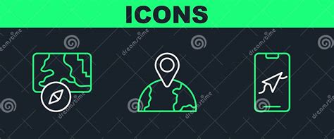 Set Line City Map Navigation And Location The Globe Icon Vector Stock Illustration