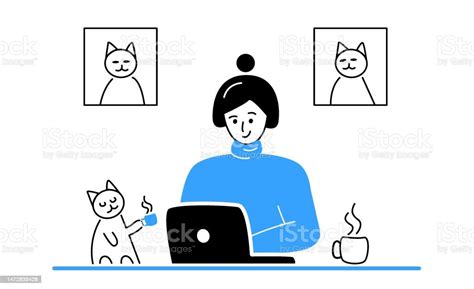 재택근무를 하는 귀여운 여자 프리랜서 노동자 벡터 일러스트 레이 션 개념에 대한 스톡 벡터 아트 및 기타 이미지 개념 공부 노트북 Istock
