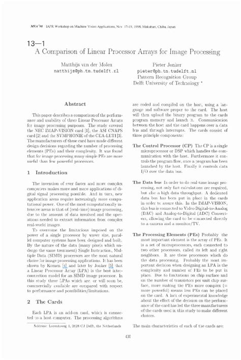 pdf a comparison of linear processor arrays for image processing