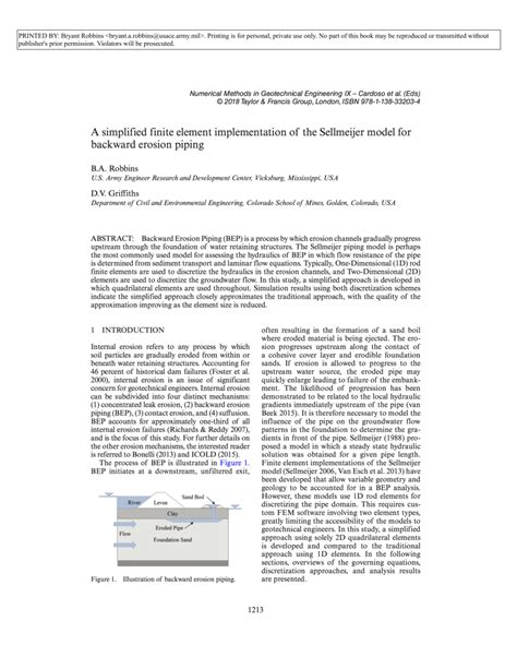 Pdf A Simplified Finite Element Implementation Of The Sellmeijer Model For Backward Erosion Piping