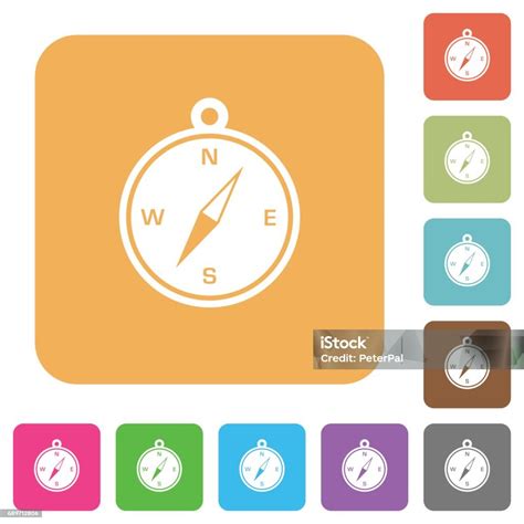 Compass Rounded Square Flat Icons Stock Illustration Download Image