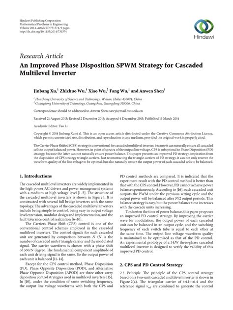 Pdf An Improved Phase Disposition Spwm Strategy For Cascaded Multilevel Inverter