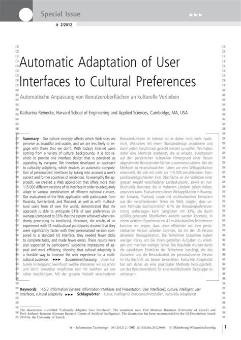 Pdf 1 1 Automatic Adaptation Of User Interfaces To Cultural