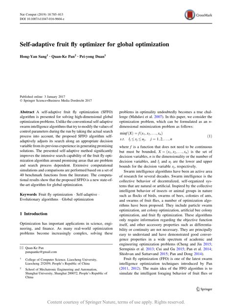 Self Adaptive Fruit Fly Optimizer For Global Optimization Request Pdf