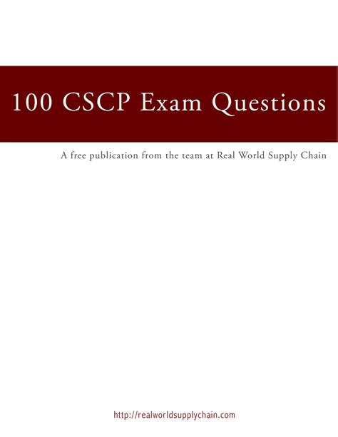 CSCP Exam Questions You May Share Or Republish This Publication As Long As It Is