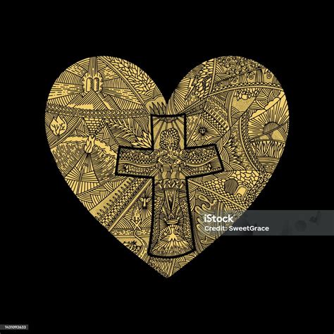 기독교 낙서 삽화 안에 십자가가 있는 마음 그리스도이신 구주의 길을 묘사예수니다 가시에 대한 스톡 벡터 아트 및 기타 이미지 가시 갈보리 예루살렘 교회 Istock