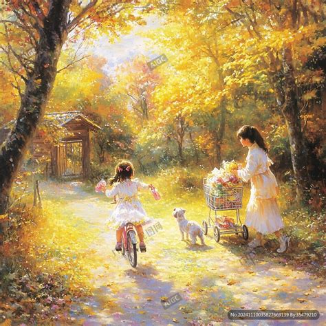 Ai创作图小朋友油画 Tif唯美油画 油画小孩 欢乐题材油画 唯美人物油画 人物风景场景画 秋天里的童话 油画秋天 秋天来了油画风景 油画金秋 高清cg油画 金色的秋天油画 秋天美景秋天森林画