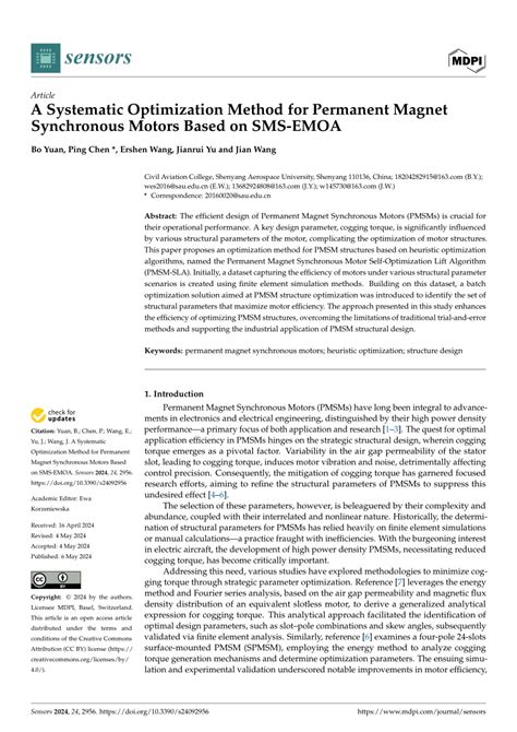 Pdf A Systematic Optimization Method For Permanent Magnet Synchronous Motors Based On Sms Emoa