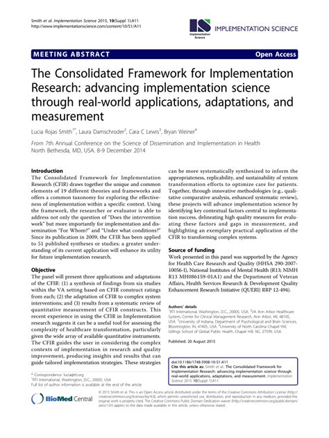 Pdf The Consolidated Framework For Implementation Research Advancing Implementation Science