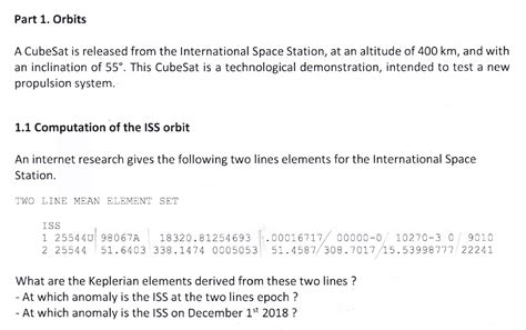 Orbit Extract Anomalies From Two Line Element Set TLE On ISS International Space Station