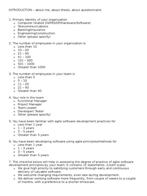 Questionnaire Agile Software Development Software Development Process
