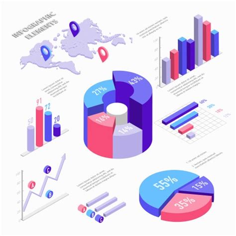 Isometric Data Analysis Charts Statistic Diagram Vector Image