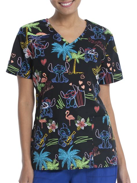 Scrubstar Scrubstar Disney Stitch Tropical Stitch Womens V Neck Print Scrub Top Walmart