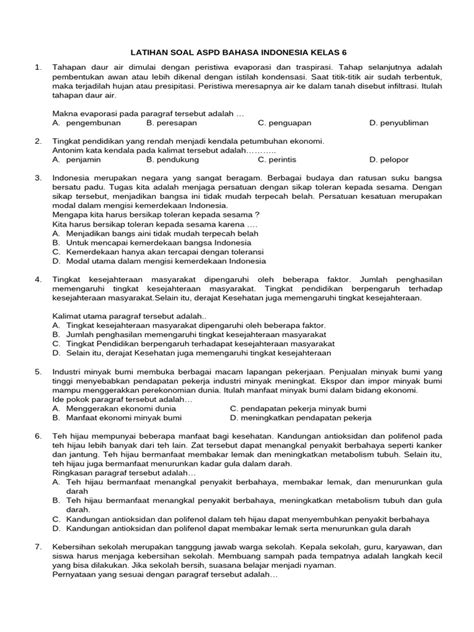 Latihan Soal Aspd Bahasa Indonesia Kelas 6 Pdf