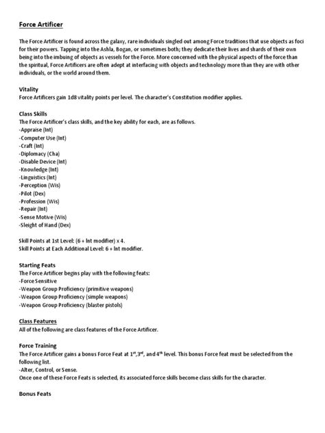 Force Artificer Homebrew Base Class Pdf