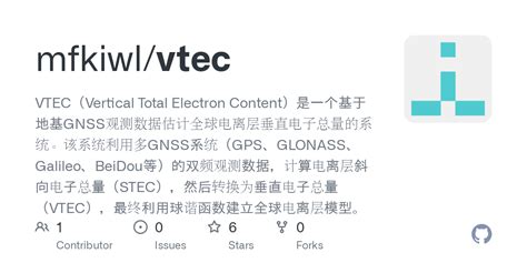GitHub mfkiwl vtec VTECVertical Total Electron Content是一个基于地基GNSS观测数据估计全球电离层垂直电子总量的系统该系统利用