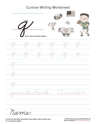 Lowercase Cursive Q Worksheet PrimaryLearning Org