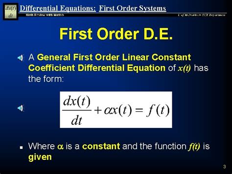 Math Review With Matlab Differential Equations First Order