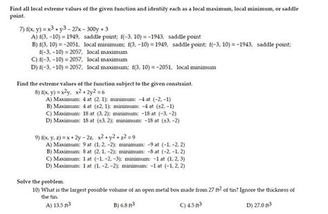 Solved Find All Local Extreme Values Of The Given Function