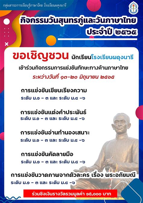 📢📢ประกาศ กลุ่มสาระการเรียนรู้ภาษาไทย โรงเรียนผดุงนารี