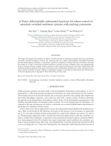 Pdf P Times Differentiable Unbounded Functions For Robust Control Of Uncertain Switched