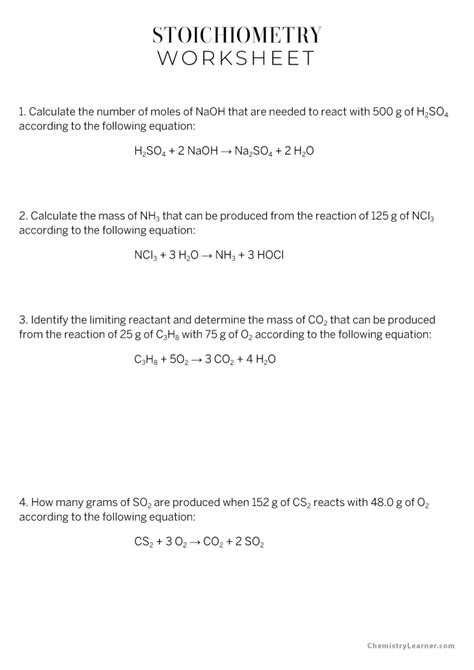 Chemistry Stoichiometry Worksheet 1 Answers Unit 1 Stoichiometry