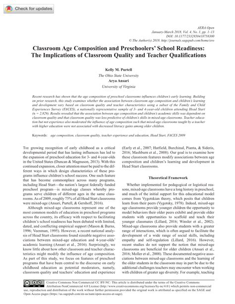 Pdf Classroom Age Composition And Preschoolers School Readiness The