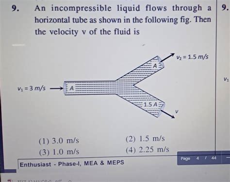An Incompressible Liquid Flows Through A Horizontal Tube As Shown In The