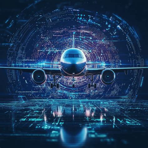 Futuristic Aircraft In Digital Space With Abstract Data Visualization Stock Illustration